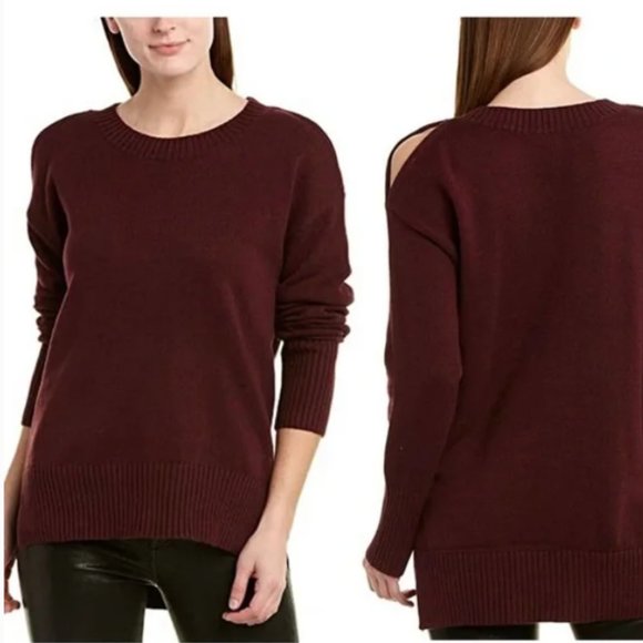 BCBGMaxAzria | Sweaters | Deep Red Cold Shoulder Highlow Knit | Poshmark